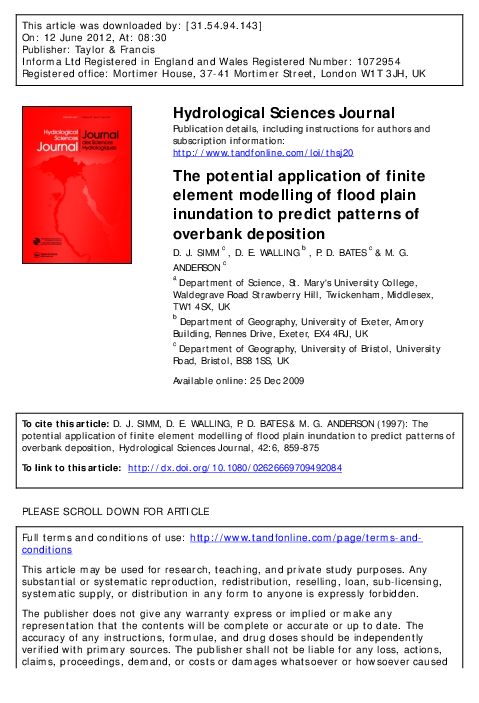 (PDF) The potential application of finite element modelling of flood plain inundation to predict ...
