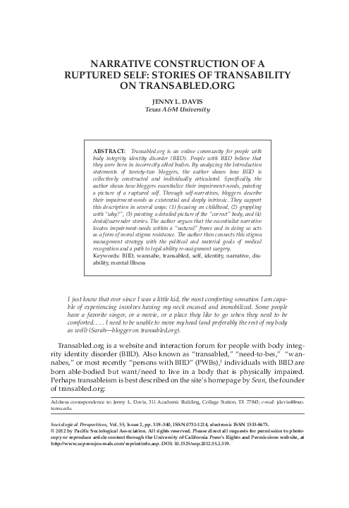 (PDF) Narrative Construction of a Ruptured Self: Stories of ...