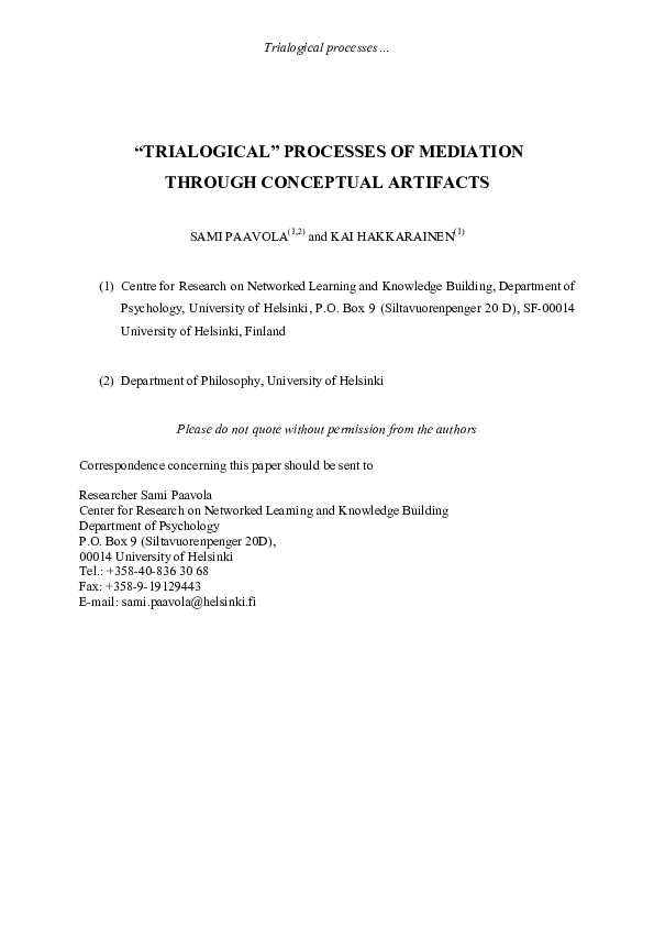 (PDF) Trialogical prosesses of mediation through conceptual artifacts