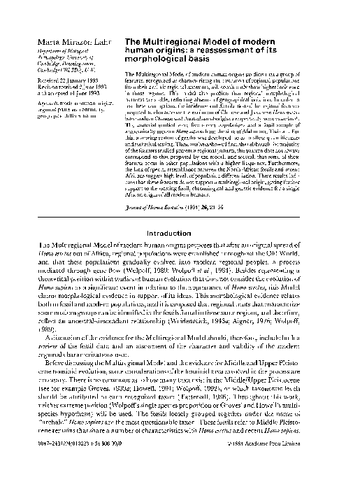 (PDF) The Multiregional Model of Modern Human Origins: A Reassessment ...
