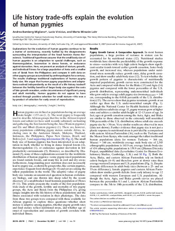 (PDF) Life-history trade-offs explain the evolution of human pygmies.