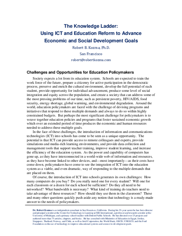 (PDF) The Knowledge Ladder: Using ICT and Education Reform to Advance ...
