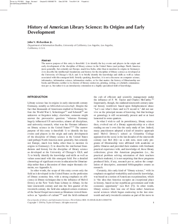 (PDF) History of American Library Science: Its Origins and Early ...