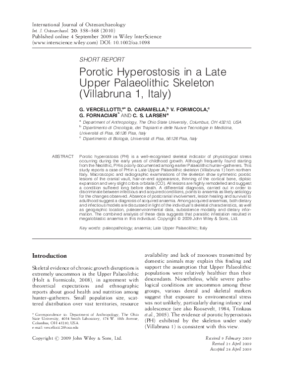 (PDF) Porotic Hyperostosis in a Late Upper Palaeolithic Skeleton ...
