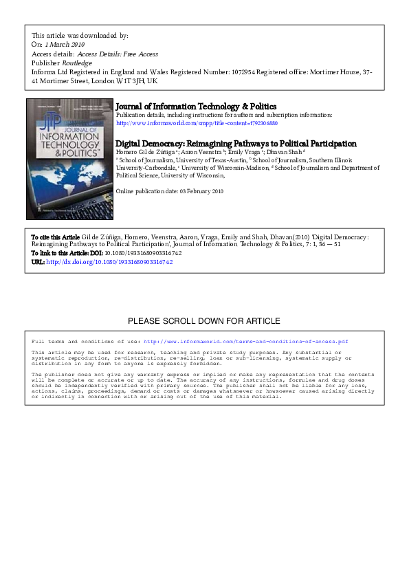 (PDF) Digital Democracy: Reimagining Pathways to Political Participation