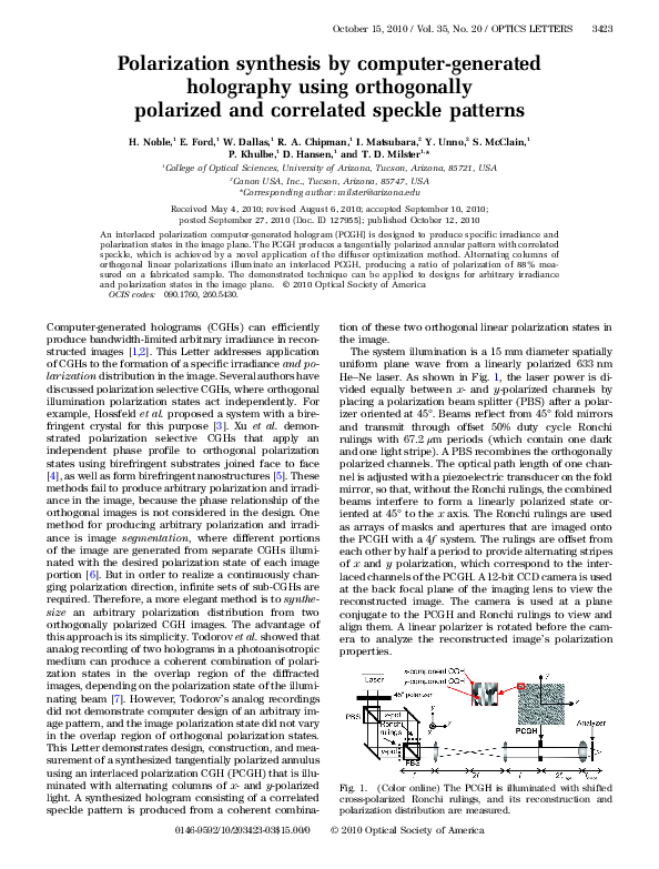 (PDF) Polarization synthesis by computer generated holography using ...