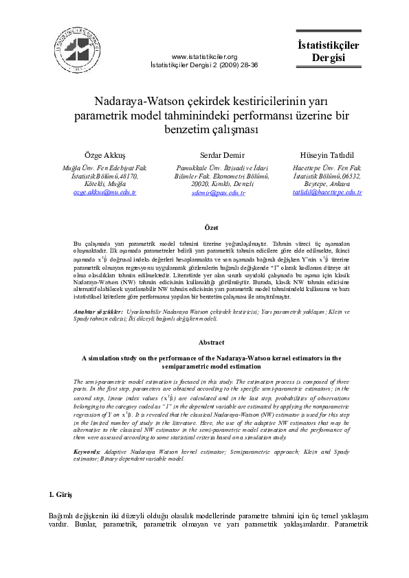 (PDF) A simulation study on the performance of the Nadaraya-Watson kernel estimators in the ...