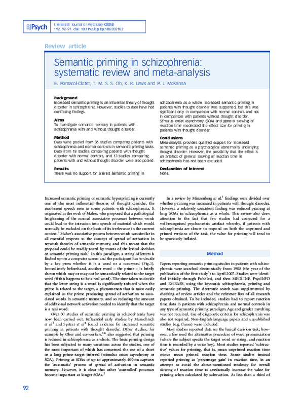 (PDF) Semantic priming in schizophrenia: systematic review and meta ...