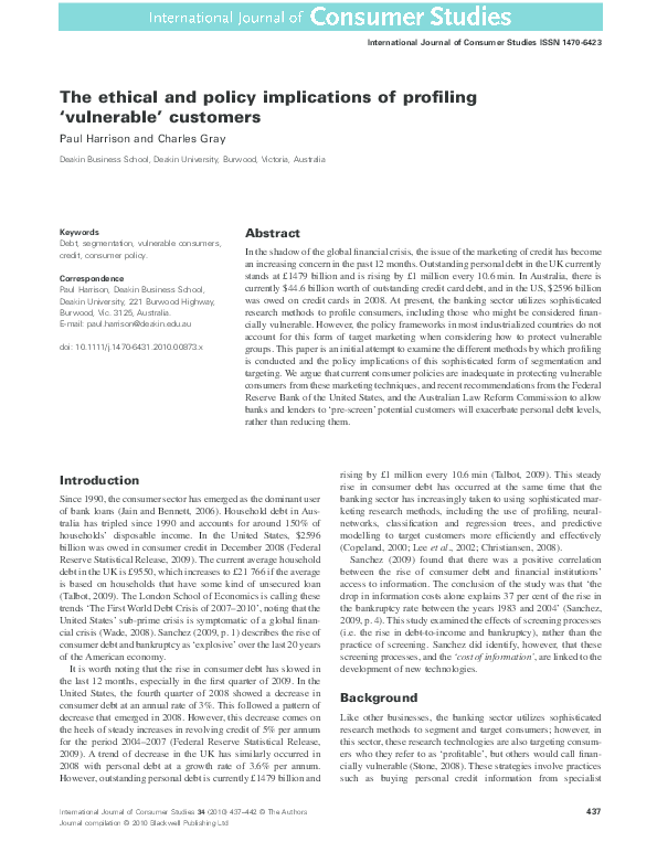 (PDF) The ethical and policy implications of targeting vulnerable customers