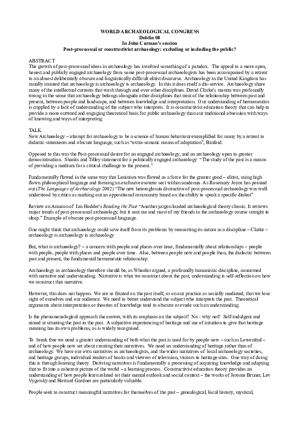 (DOC) Post-processual or constructivist archaeology: excluding or ...