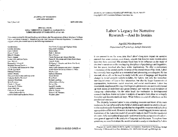 (PDF) Labov's Legacy for Narrative Research—And Its Ironies (1997)