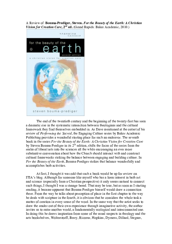 (PDF) A Review of Bouma-Prediger, Steven. For the Beauty of the Earth ...