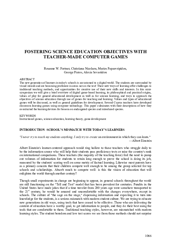 (PDF) FOSTERING SCIENCE EDUCATION OBJECTIVES WITH TEACHER-MADE COMPUTER ...