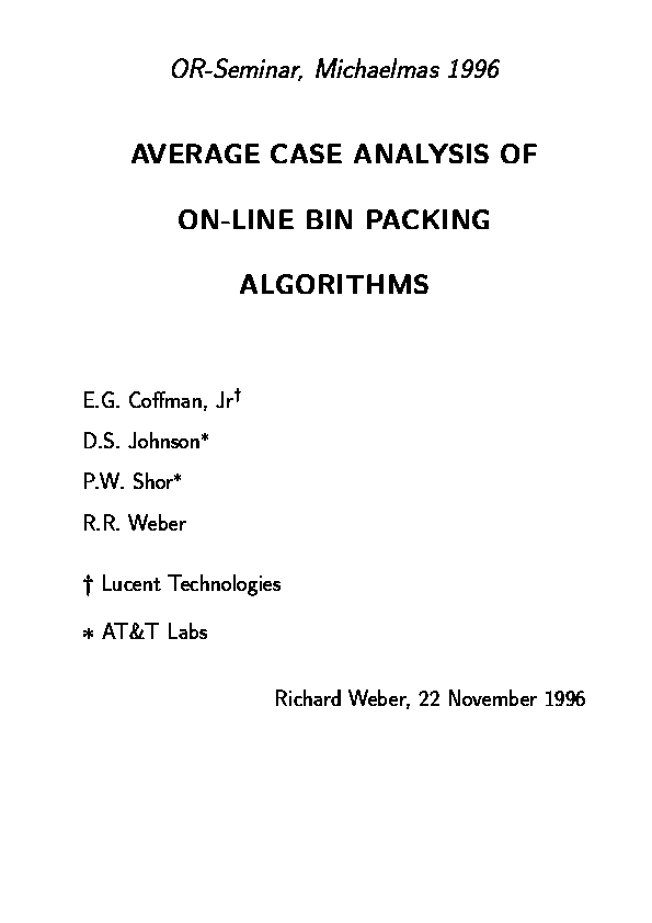 (PDF) Average case analysis of on-line bin packing algorithms