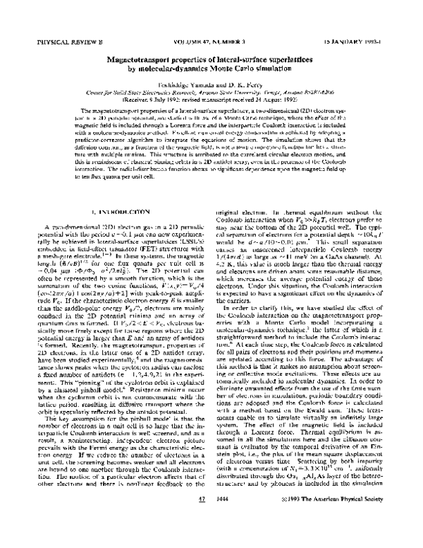 (PDF) Magnetotransport properties of lateral-surface superlattices by molecular-dynamics Monte ...