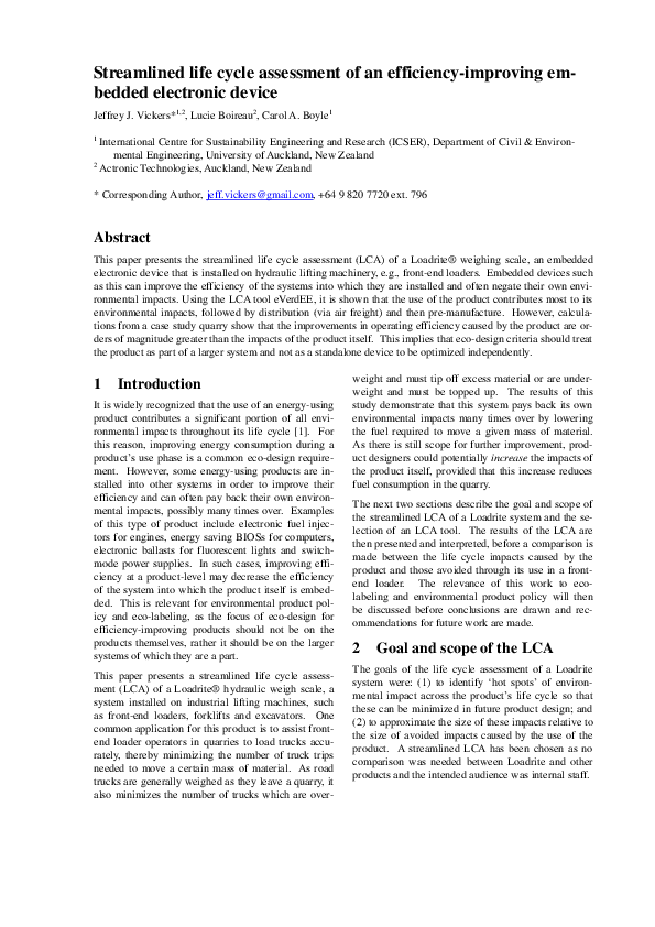 (PDF) Streamlined life cycle assessment of an efficiency-improving ...