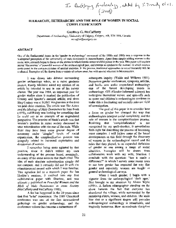 (PDF) 2009 Hierarchy, Heterarchy, and the Role of Women in Social ...