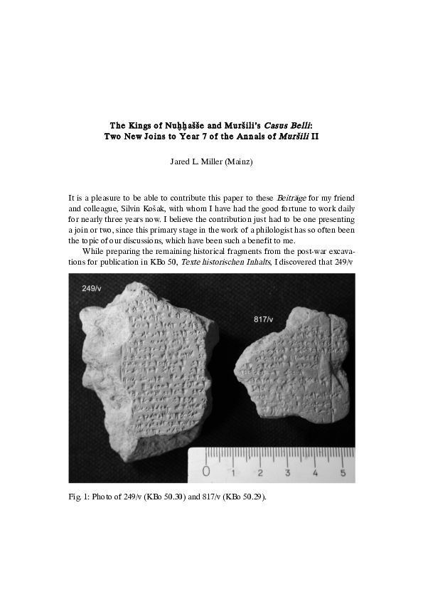 (PDF) The Kings of Nuhhasse and Mursili II's Casus Belli: Two New Joins ...