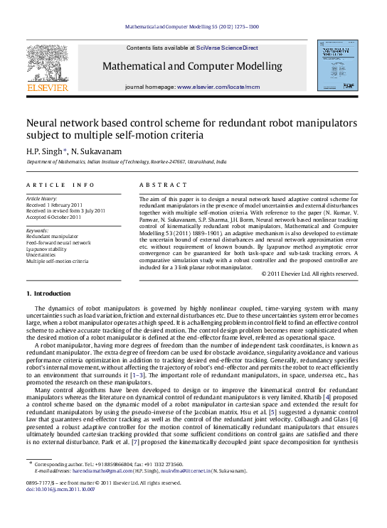 Pdf Neural Control For Redundant Robot Manipulators
