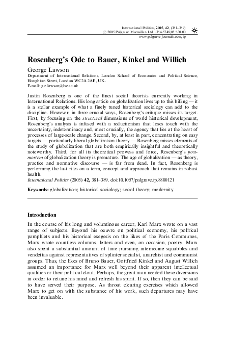 (PDF) Rosenberg on globalisation