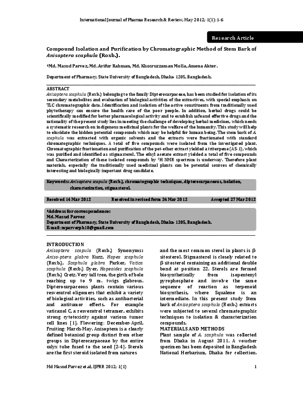 (PDF) Compound Isolation and purification by Chromatographic Method of ...