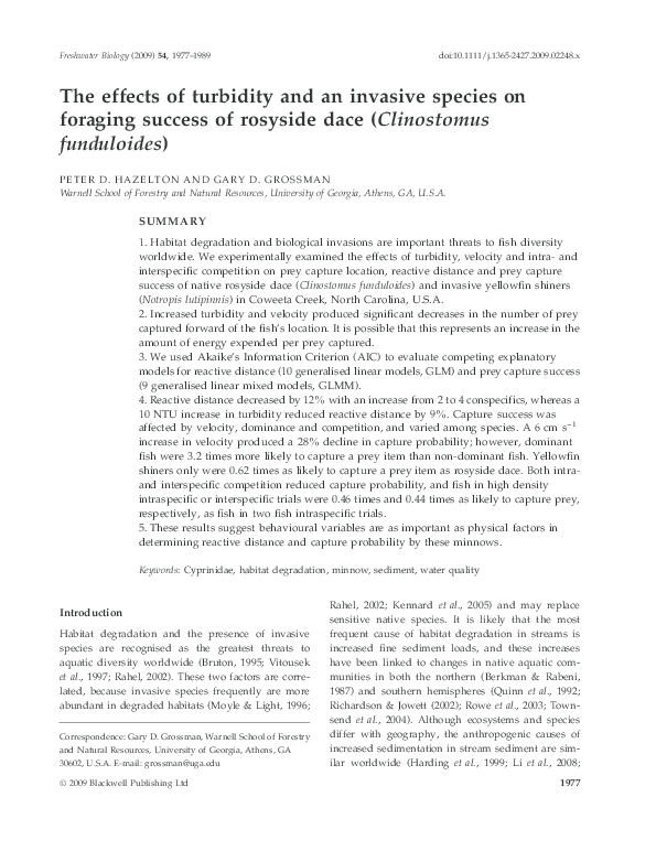 (PDF) The effects of turbidity and an invasive species on foraging ...