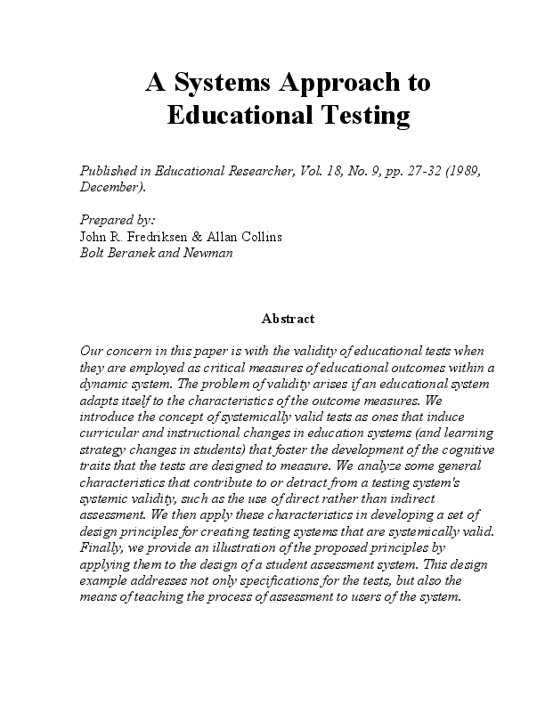 (DOC) A Systems Approach to Educational Testing