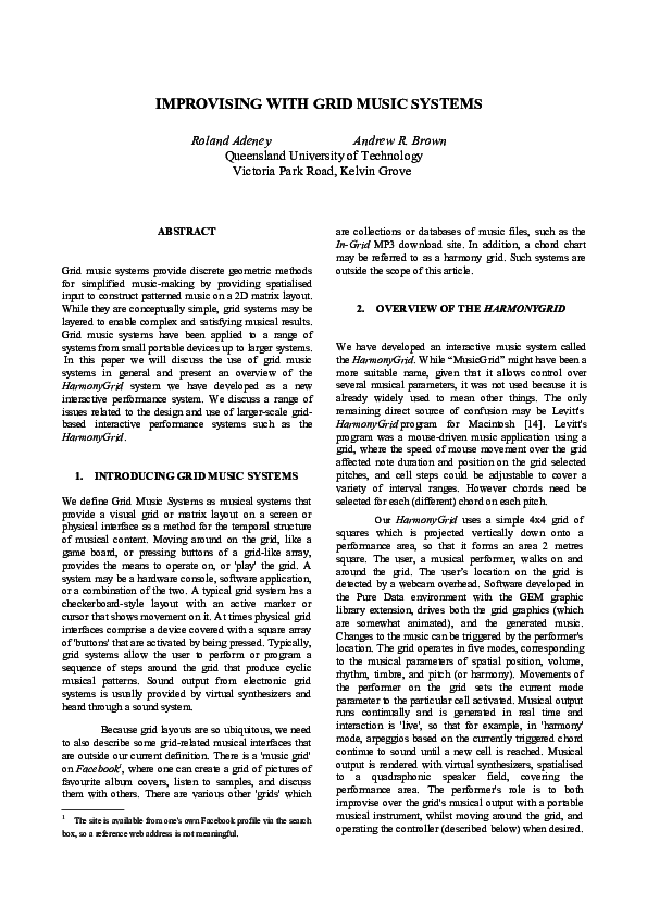 (PDF) Performing With Grid Music Systems
