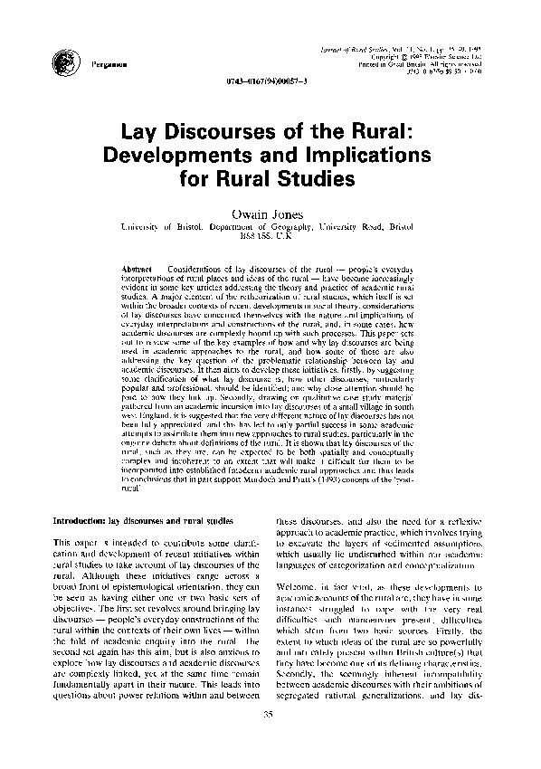 (PDF) Lay Discourses of the Rural: Developments and Implications for ...