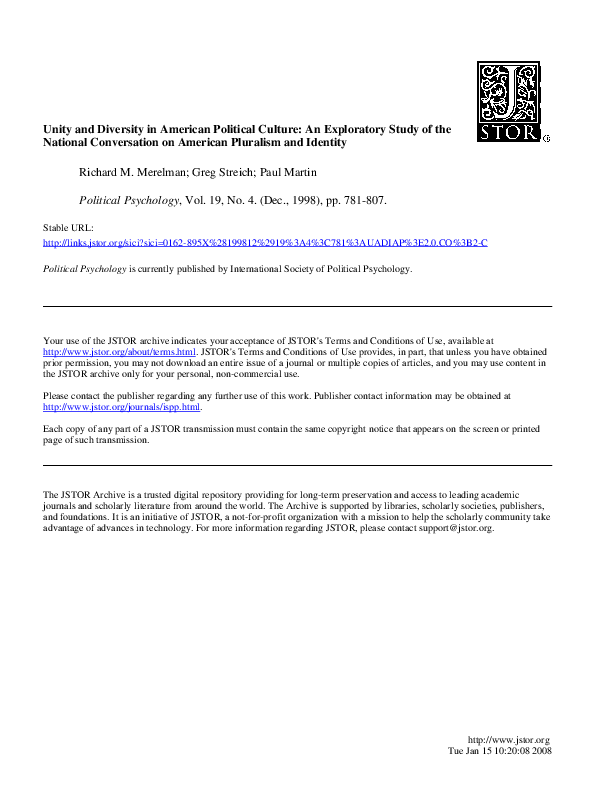 (PDF) Unity and Diversity in American Political Culture