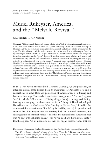 (PDF) Muriel Rukeyser, America, and the 'Melville Revival'