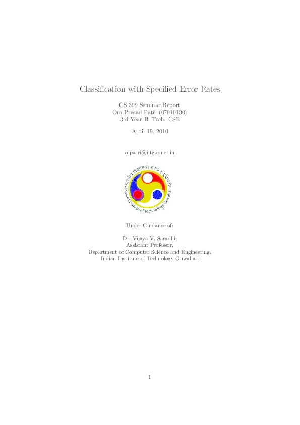 (PDF) Classification with Specified Error Rates
