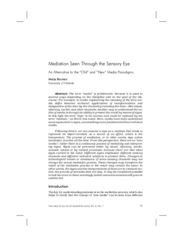 (PDF) Mediation Seen Through the Sensory Eye An Alternative to the “Old ...