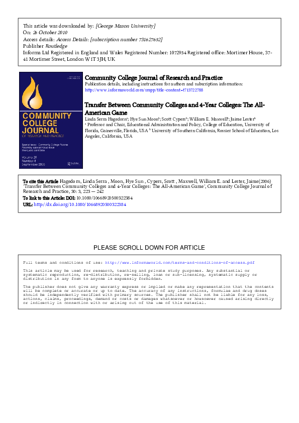 (PDF) Transfer Between Community Colleges and 4-Year Colleges: The All ...