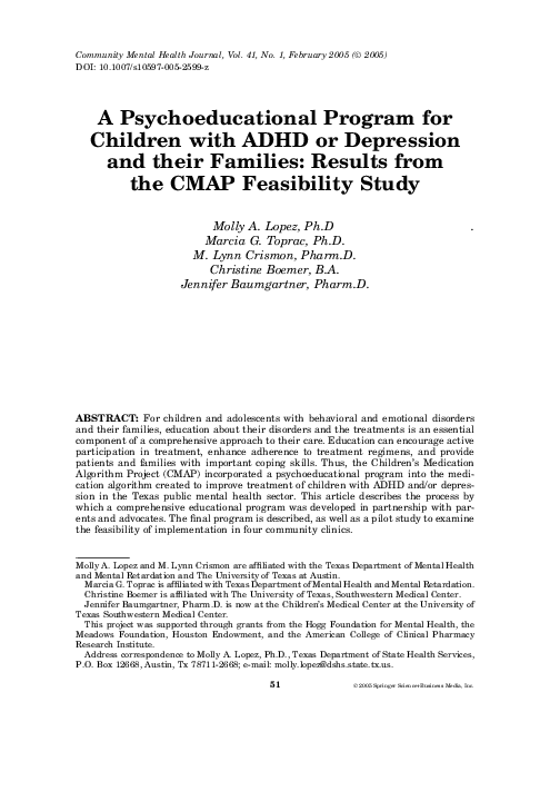 (PDF) A psychoeducational program for children with ADHD or depression and their families ...