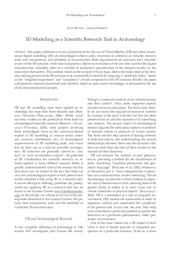 Pdf 3d Modelling As A Scientific Research Tool In Archaeology