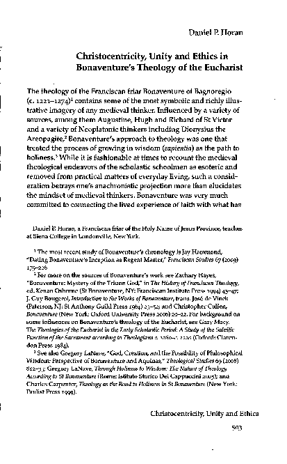 (PDF) Christocentricity, Unity and Ethics in Bonaventure’s Theology of ...