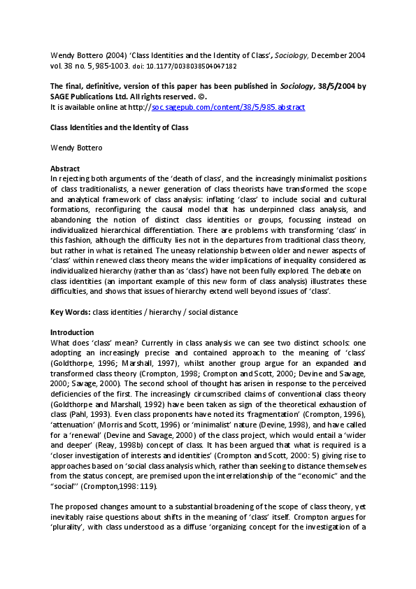 (PDF) Class identities and the identity of class