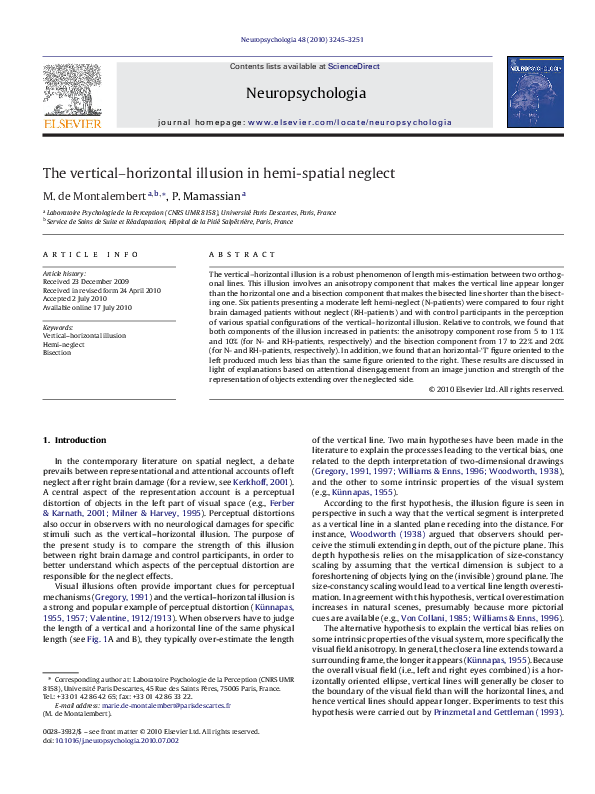 (PDF) The vertical-horizontal illusion in hemi-spatial neglect
