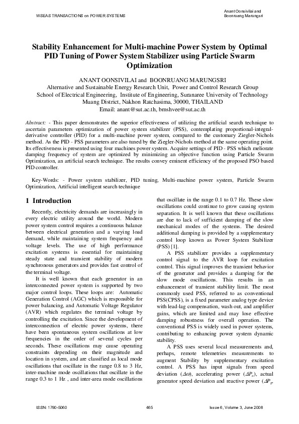 (PDF) Stability Enhancement for Multi-machine Power System by Optimal PID Tuning of Power System ...