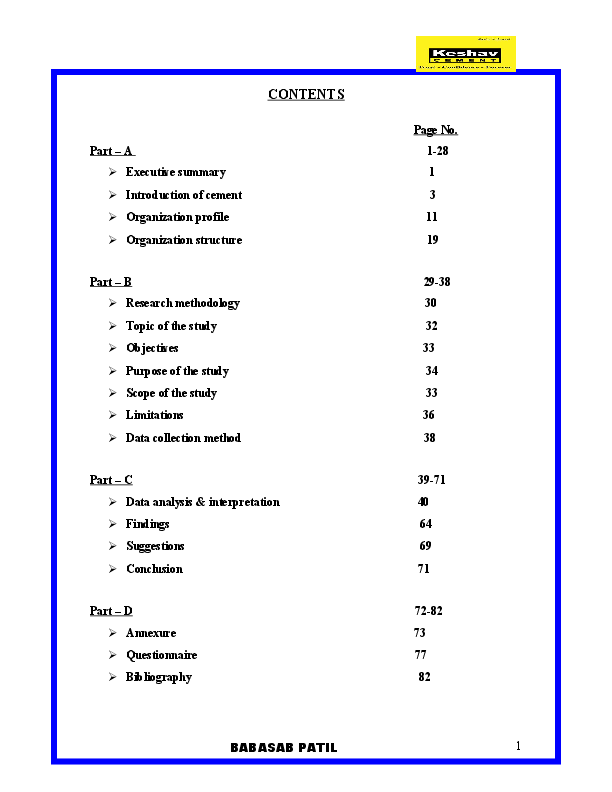 (DOC) Advertising & Sales promotion activities adopted @ Keshav cement ...