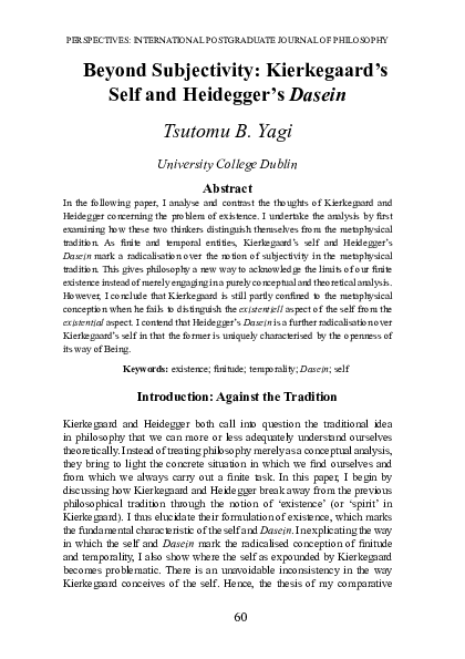 (PDF) Beyond Subjectivity: Kierkegaard’s Self and Heidegger’s Dasein