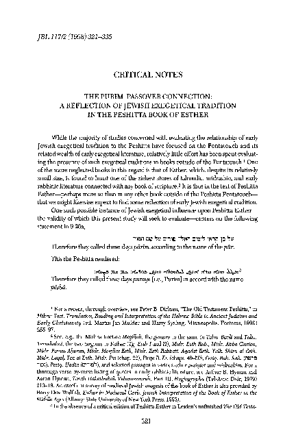(PDF) The Purim-Passover Connection: A Reflection of Jewish Exegetical ...