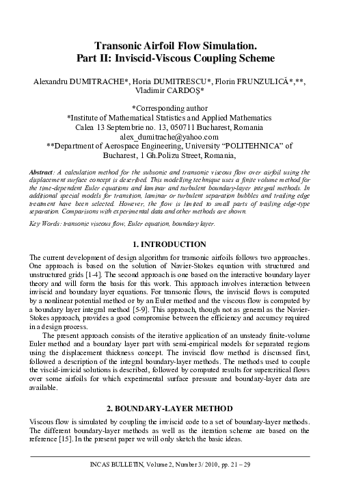 (PDF) Transonic Airfoil Flow Simulation. Part II: Inviscid-Viscous Coupling Scheme