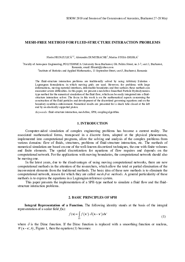 (PDF) MESH-FREE METHOD FOR FLUID-STRUCTURE INTERACTION PROBLEMS