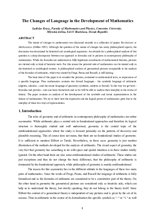 (DOC) Changes of Language in the Development of Mathematics