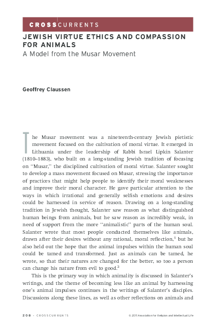 (PDF) Jewish Virtue Ethics and Compassion for Animals: A Model from the ...
