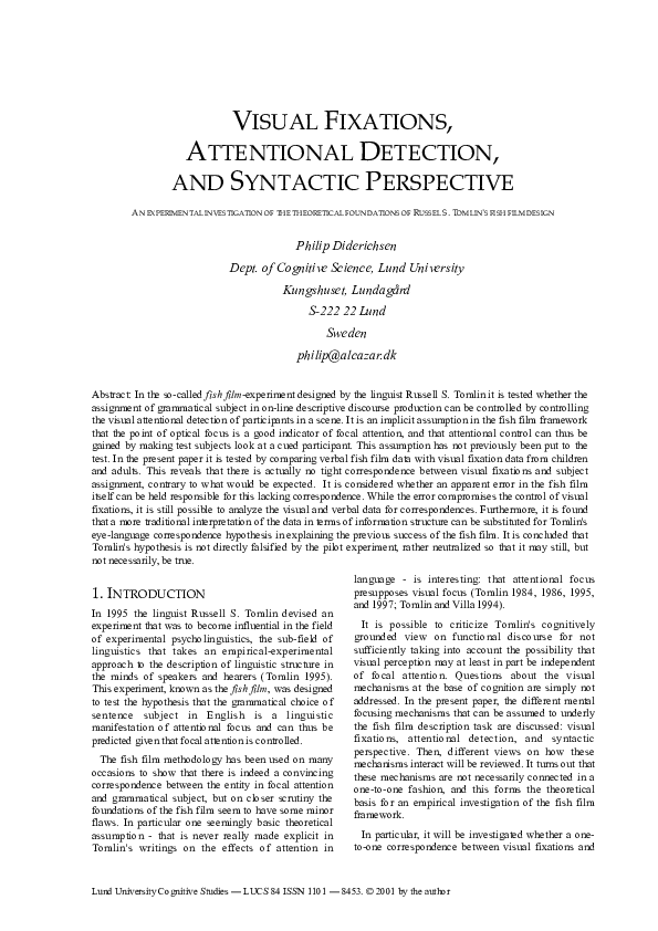(PDF) Visual Fixations, Attentional Detection, AND Syntactic Perspective