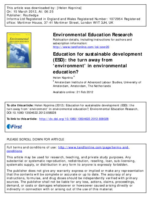 (PDF) Education for Sustainable Development (ESD): The turn away from ...