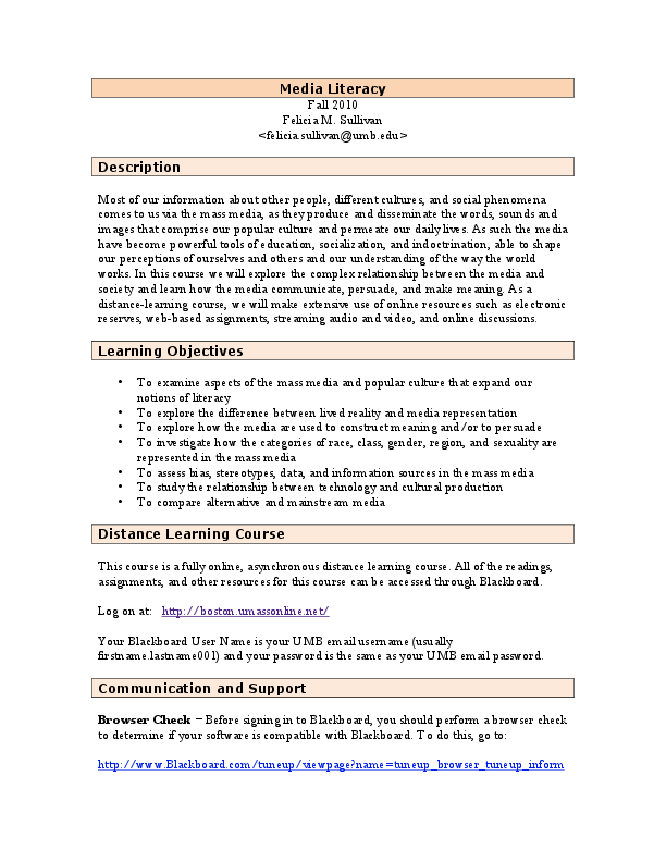 (PDF) Media Literacy (Syllabus)